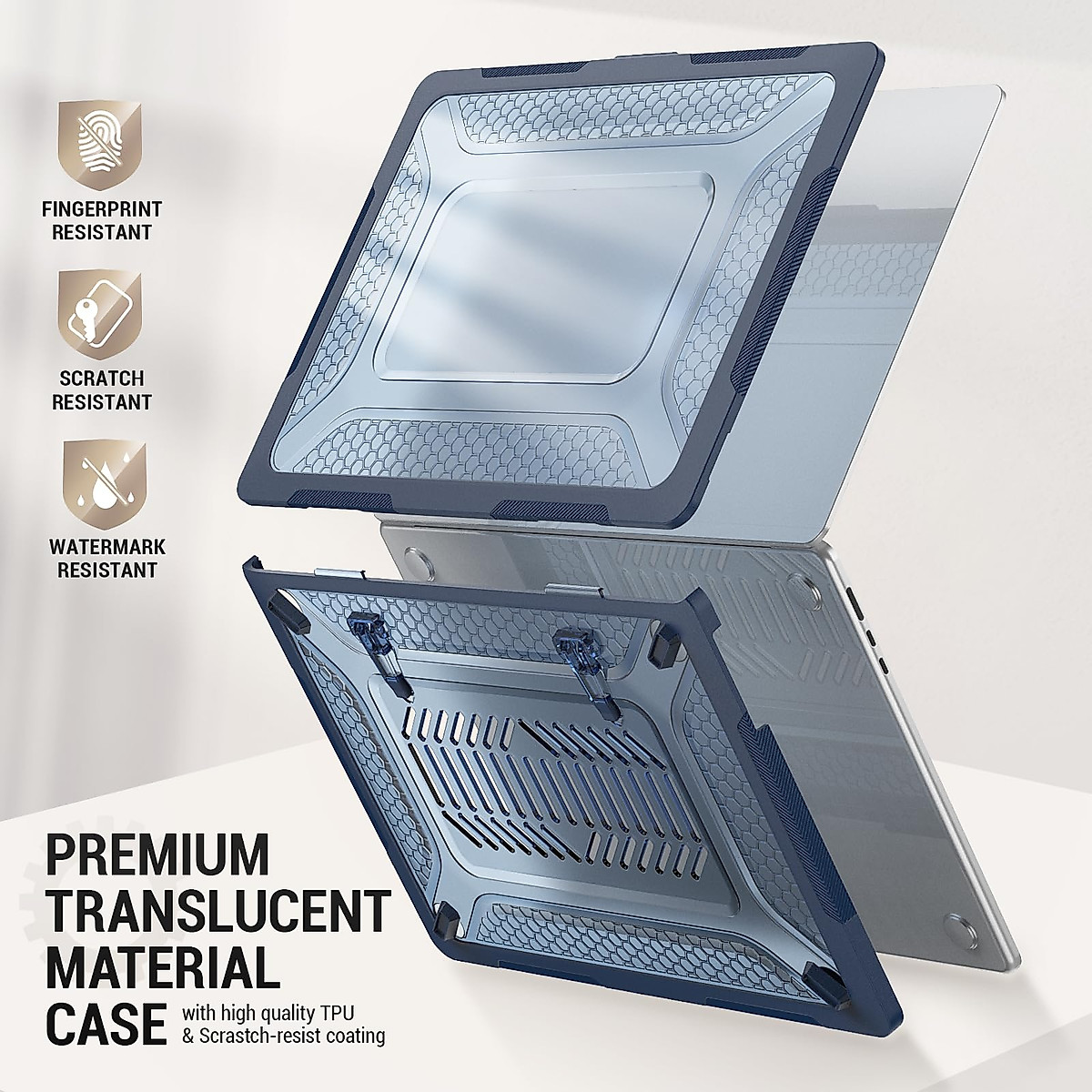 SEYMAC stock MacBook Air 15 inch Case 2024/2023 Release A3114/A2941 M3/M2 Chip, Shock-Absorbing Protection Case with Folding Stand &Mouse Pad/Bag for MacBook Air 15” A3114/A2941 M3/M2 Chip (Blue)