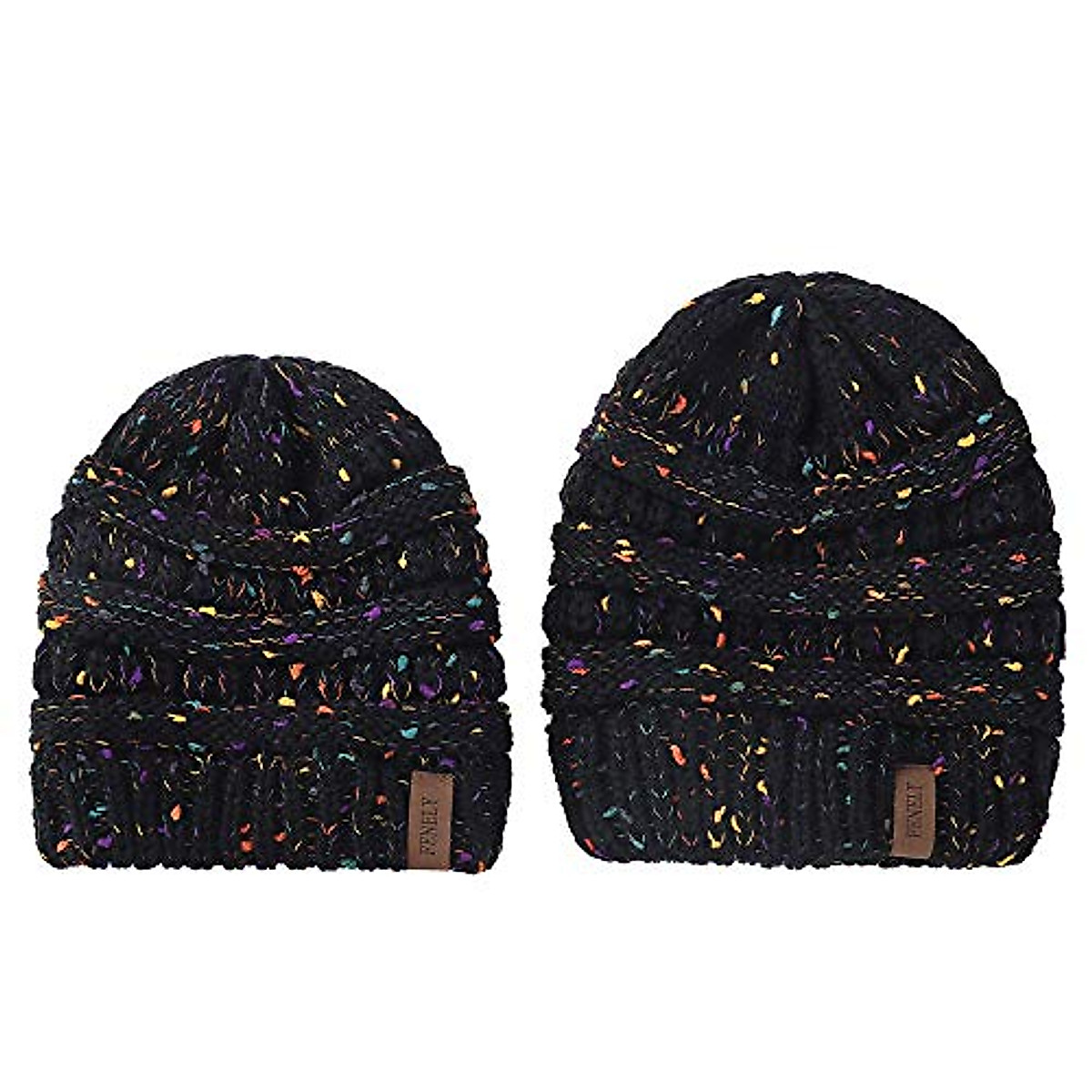 2PCS Parent-Child Family Beanie Cap Set, Mother & Baby Daughter/Son Winter Warm Knit Crochet Beanie Hat for Boys Girls Navy
