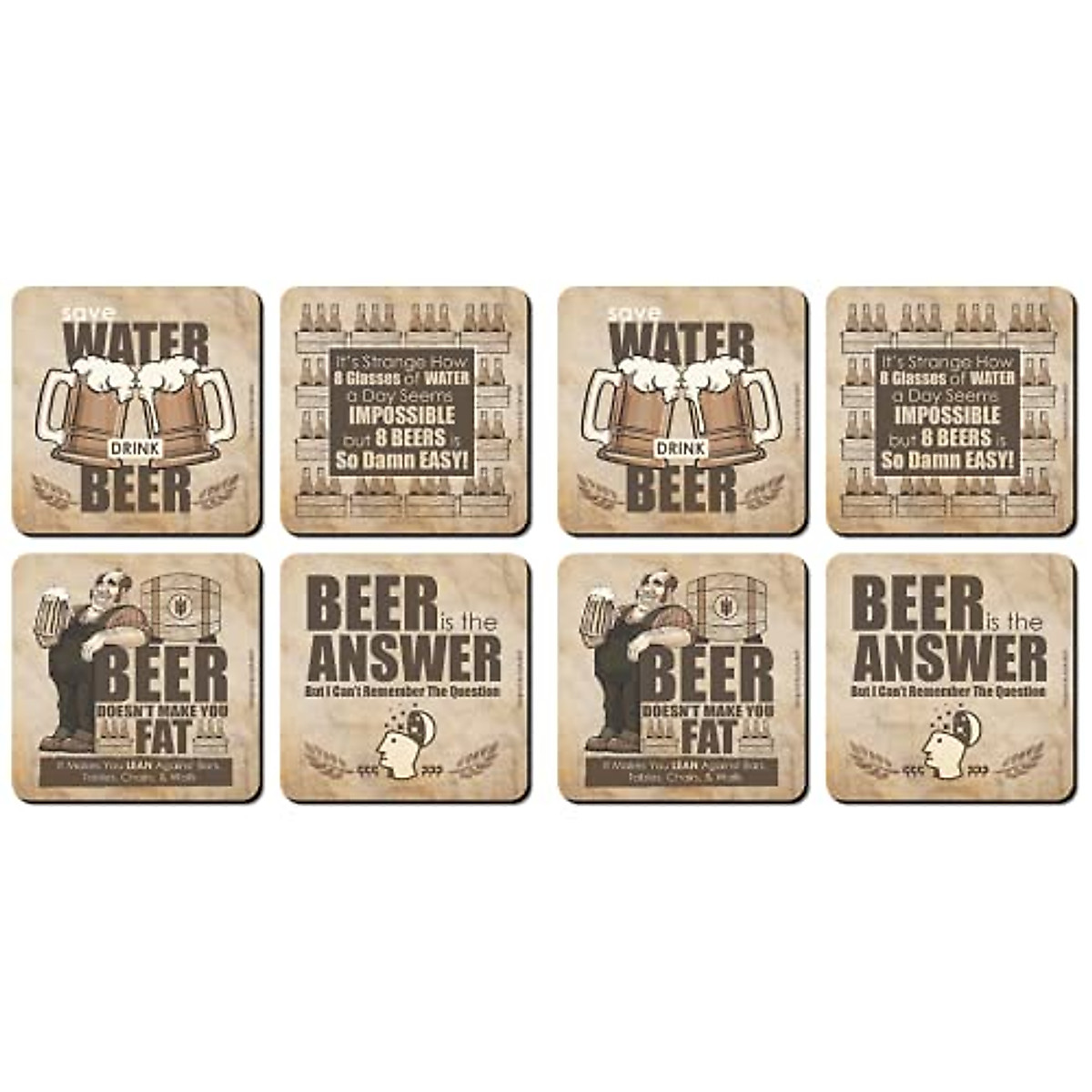 Funny Coasters for Drinks, 8 Set Coasters Cork Base, Beer Coasters for Drinks Funny, Bar Coasters Funny Ideal for Man Cave, Coasters with Sayings, Funny Coasters, Housewarming Gift for Beer Lovers