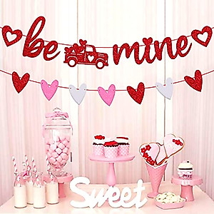 Happy Valentine’s Day Be Mine Banner Valentine Decoration Wedding Engagement Bridal Shower Romantic Theme Party Supplies I Love You XOXO Glitter Pink Red Decoration