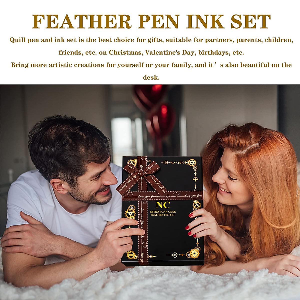 NC Quill Pen and Ink Set, Feather Pen Ink Set, Wax Seal Stamp Set, Feather Calligraphy Pen Set, Valentine’s Day Gift for Writing Lovers Birthday Gift, Holiday Ideal Gift (Green)