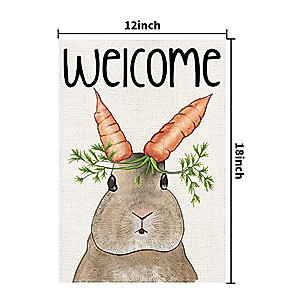 Easter Bunny Garden Flag 12x18 Inch Burlap Double Sided Outside, Welcome Easter Carrot Holiday Sign Yard Outdoor Decoration DF218