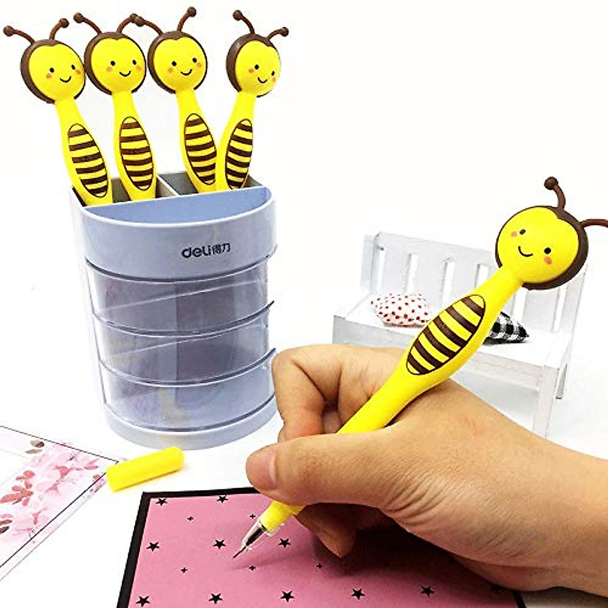 LUFOX 8Pcs Cute Bees Gel Pens Gift for Child, Women, Coworkers, Hostess and Girlfriend, Great Party Supplies and School Supplies, Black Ink(0.5mm)