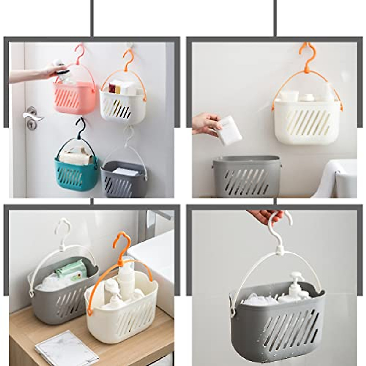 DOITOOL 2pcs Plastic Hanging Shower Caddy Basket: Connecting Organizers Storage Basket with Hook for Bathroom Kitchen Pantry Bathroom Dorm Room