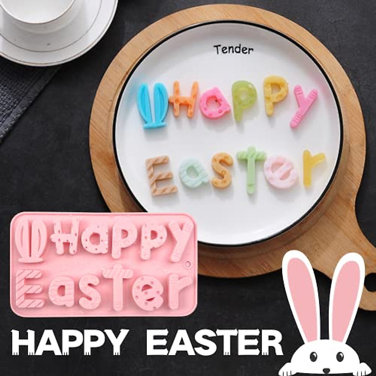 Crethinkaty Easter Chocolate Mold-1Pack Happy Easter Silicone Chocolate Mold-Happy Easter Letters Shaped Chocolate Pudding Candy Making Mold for Easter.