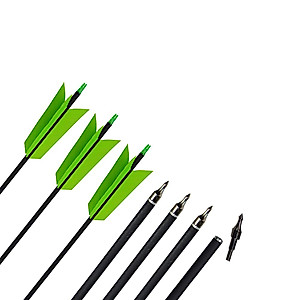 AMEYXGS 12 Pcs Archery Hunting Arrows Mix Carbon 30 Inch Flu Flu Arrows spine 500 Target Practice Arrows with 4 Turkey Feather Replaceable Arrowhead for Outdoor Hunting Shooting(Green)