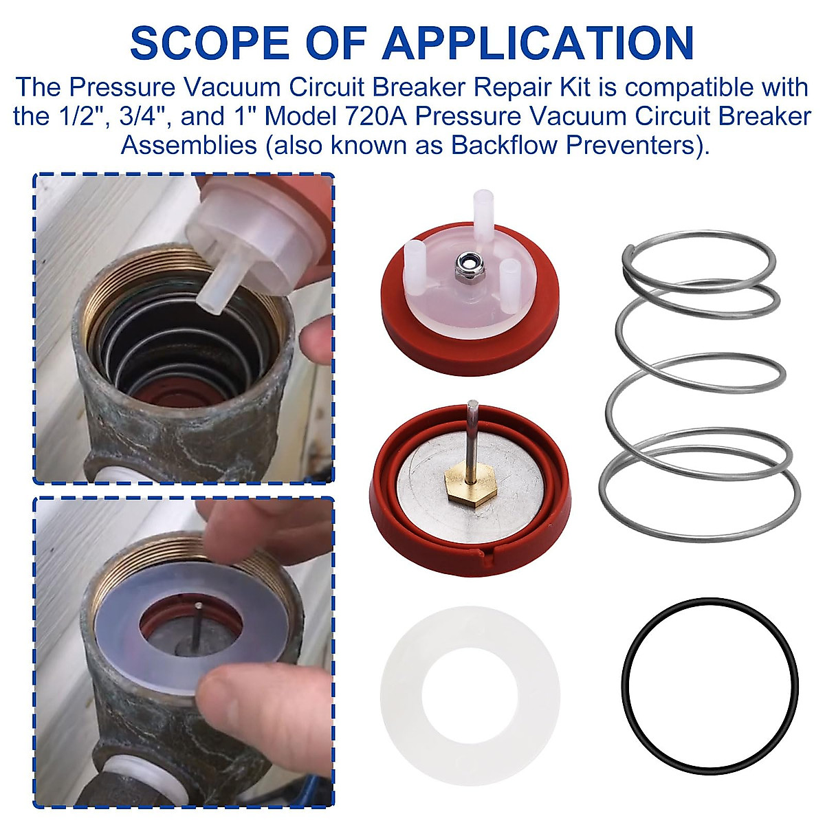 Aulpq RK1-720A Pressure Vacuum Breaker Repair Kit, for Zurn Wilkins 1/2”, 3/4”, and 1”Pressure Vacuum Breaker