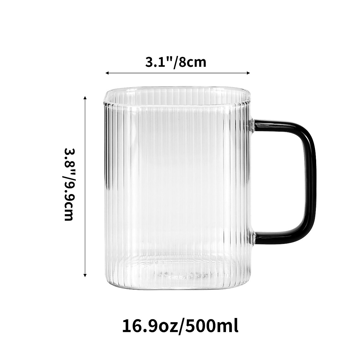 Wtrgas 6 Packs Simple Glass Coffee Mugs with Handle, 17 oz Clear Coffee Cups for Home, Cafe, Coffee Bar