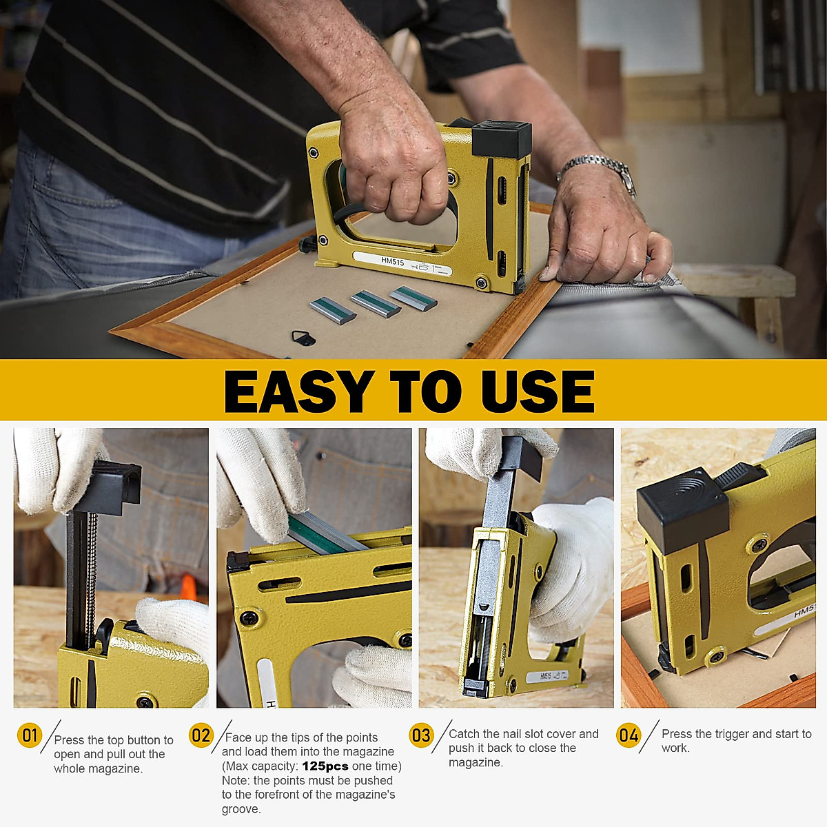 HM515 Manual Flexible Point Driver Kit with 1,000 Points for Securing Back Pieces of Picture Frames, Flex Point Tacker, Point Driver Gun, Picture Framing Nailer Tool