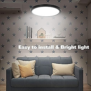 hykolity 13 Inch LED Round Flat Panel Light, 24W 2400lm 3000K/4000K/5000K CCT Selectable, Dimmable Edge-Lit Flush Mount LED Ceiling Light for Kitchen, Bedroom, Laundry and Closet Room, Black