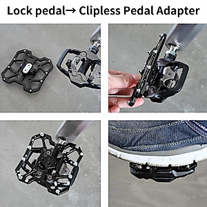 BORDSTRACT Clipless Platform Pedal Adapter, 1 Pair Aluminum Alloy Universal Pedal Platform Adapter, Compatible with SPD Cleats, for Road Bike, Mountain Bike(Black)