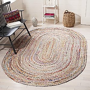 SAFAVIEH Cape Cod Collection Area Rug - 4' x 6' Oval, Beige & Multi, Handmade Boho Braided Jute & Cotton, Ideal for High Traffic Areas in Living Room, Bedroom (CAP202B)