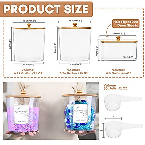 COAZEX 3 Pack Laundry Powder Container & Dryer Sheet Holder, Large Plastic Laundry Room Organization and Storage Jars with Lids, Labels & Scoops for Powder, Detergent, Scent Booster