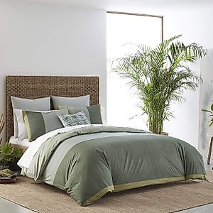 Izi - USHSA51153956 Chambray Color Block Print Comforter Set, King, Green
