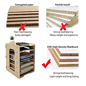 PUNCIA 7Tiers Lengthways Wood Office Paper Organizer for Desk Desktop File Holder Stackable Letter Tray Legal A4 Paper Sorter Document Book Magazine Mail Storage Shelf Rack Desk Literature Organizer