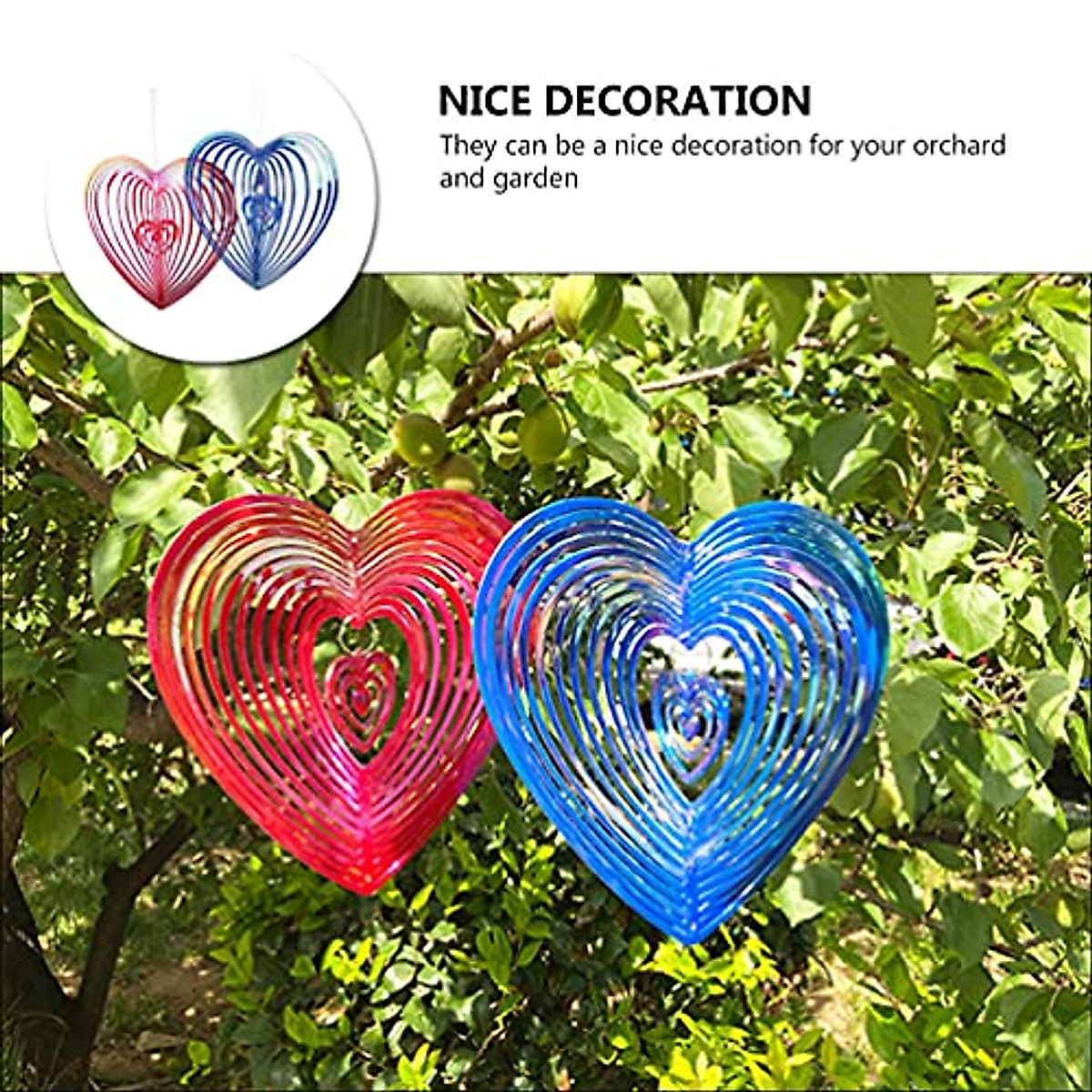 YARDWE 2pcs Heart Wind Spinner Bird Blinder Pinwheels Bird Deterrent Hanging Spinners to Keep Birds Away for Yard Garden