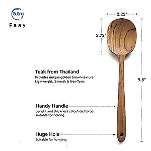 FAAY 2 Teak Serving Spoons, 9.5 Inches Wooden Spoon, Small Cooking Spoon, Salad Servers, Handcrafted from High Moist Resistance Teak, 100% Healthy Utensils