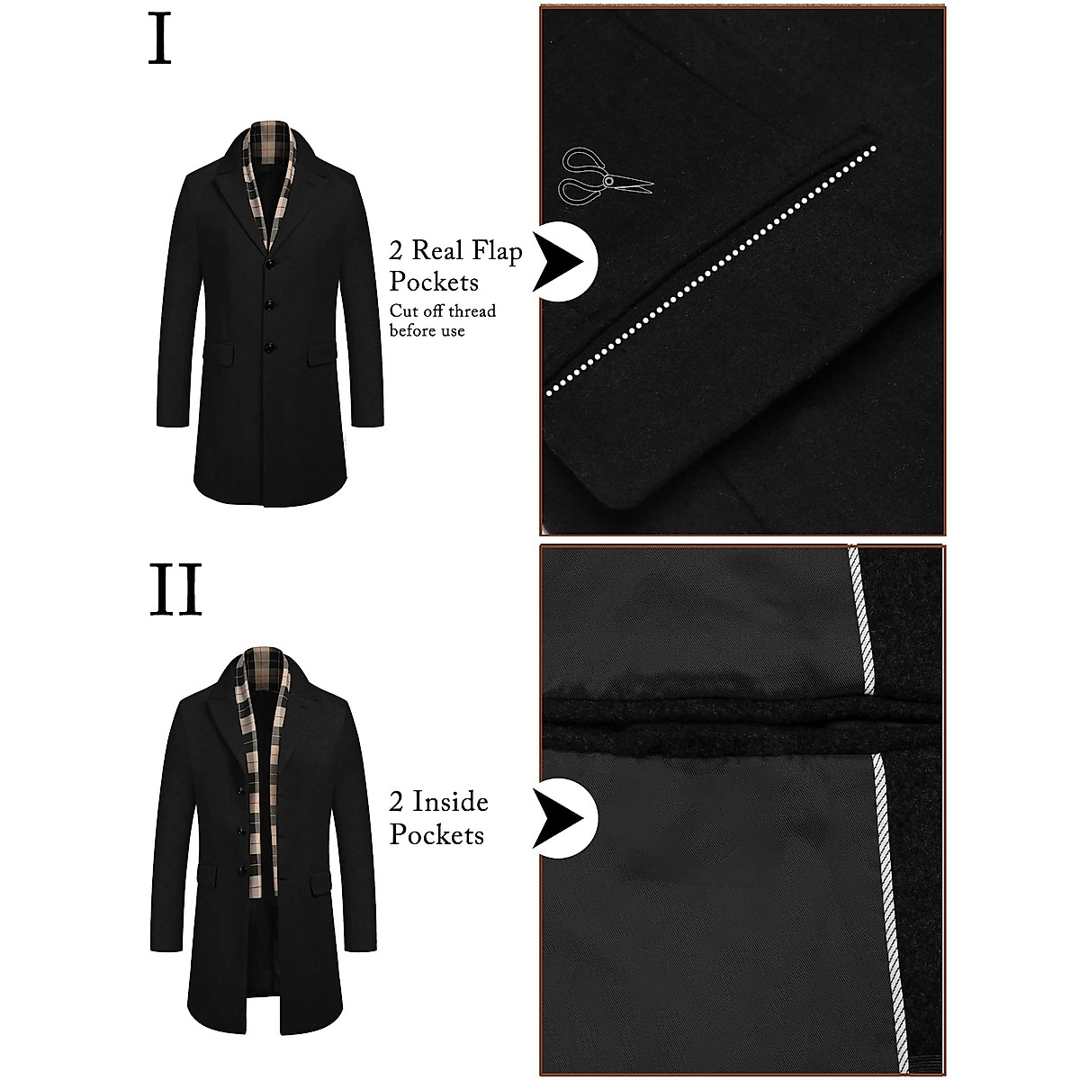 COOFANDY Mens Business Trench Pea Coats Winter Heavyweight Warm Single Breasted Coats Thick Blazer with Pockets (Grey L)