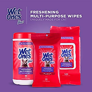Wet Ones for Pets Freshening Multipurpose Wipes for Cats with Aloe Vera | Easy to Use Cat Cleaning Wipes, Freshening Cat Grooming Wipes for Pet Grooming in Fresh Scent | 50 ct Cannister Cat Wipes