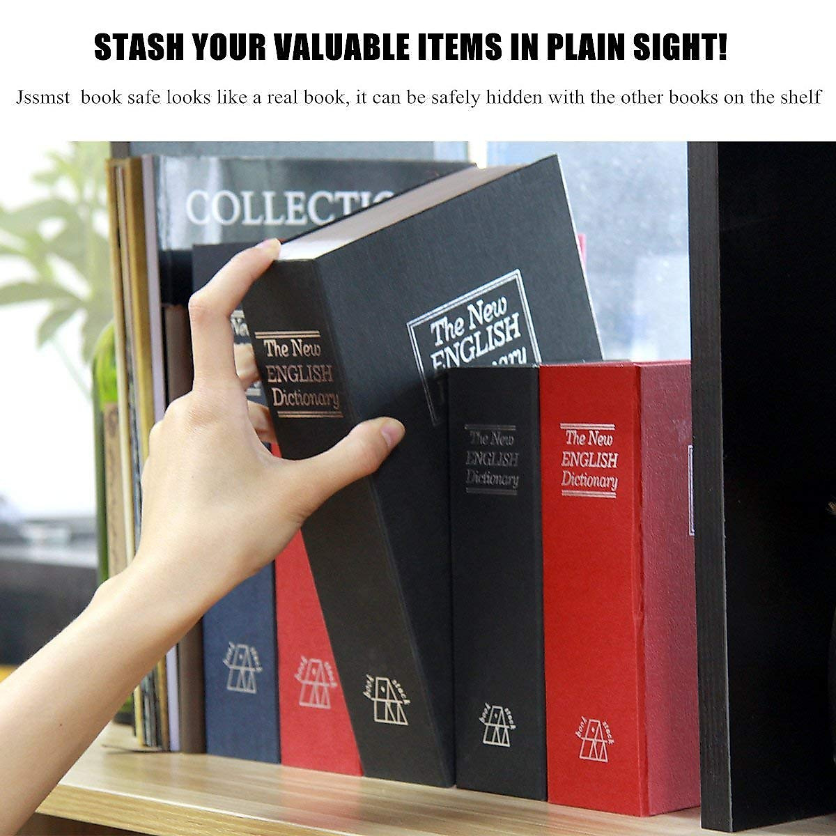 Book Safe with Key Lock – Jssmst Home Dictionary Diversion Safe Lock Box Safe Metal Box, Black Large, SM-BS004BL