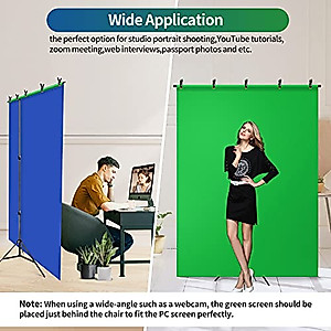 Hemmotop Green Screen Backdrop with Stand Kit 5x6.5ft for Zoom, 2-in-1 Reversible Blue Screen and Green Screen with Portable T-Shaped Background Support Stand, 5 x Backdrop Clip