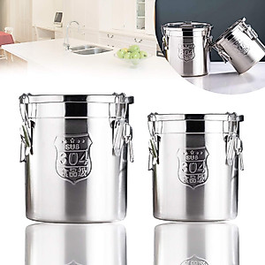 304 Stainless Steel Airtight Canister for Kitchen, Rice Cereal Grain Canisters Container, Metal Kitchen Rice Oil Storage Bucket for Household Kitchen Food w/Handles+Lid (Silver-12L)