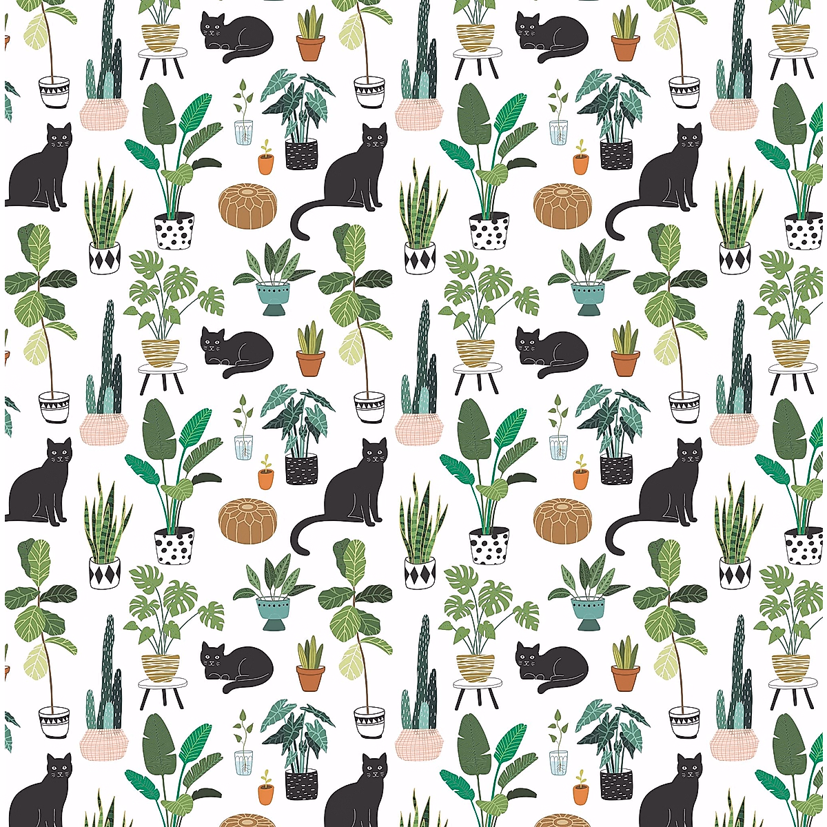 Stesha Party Cats and Plants Wrapping Paper Gift Wrap - Folded Flat 30 x 20 Inch - 3 Sheets