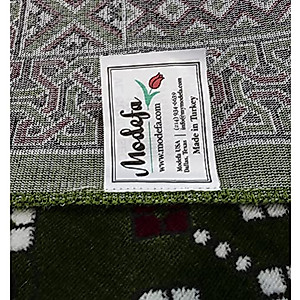 Modefa Turkish Islamic Prayer Rug - Large Group Praying Carpet - Wide Plush Velvet Salah Mat - Multi Person Muslim Janamaz Sajada for Family or Mosque - 12 Person (Vined Arch Green/Red)