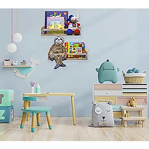 MASHBA Nursery Book Shelves -Rustic, Set of 2 Shelf - Wall Mounted Floating Bookshelf Organizer for Kids Room - Baby Hanging Wood Bookshelves Décor for Children's Bedroom