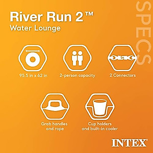 Intex River Run II Inflatable Double Rider Inntertube with Built-in Cooler and Cupholders with River Run I Single Floating Water Rafts (2 Pack)