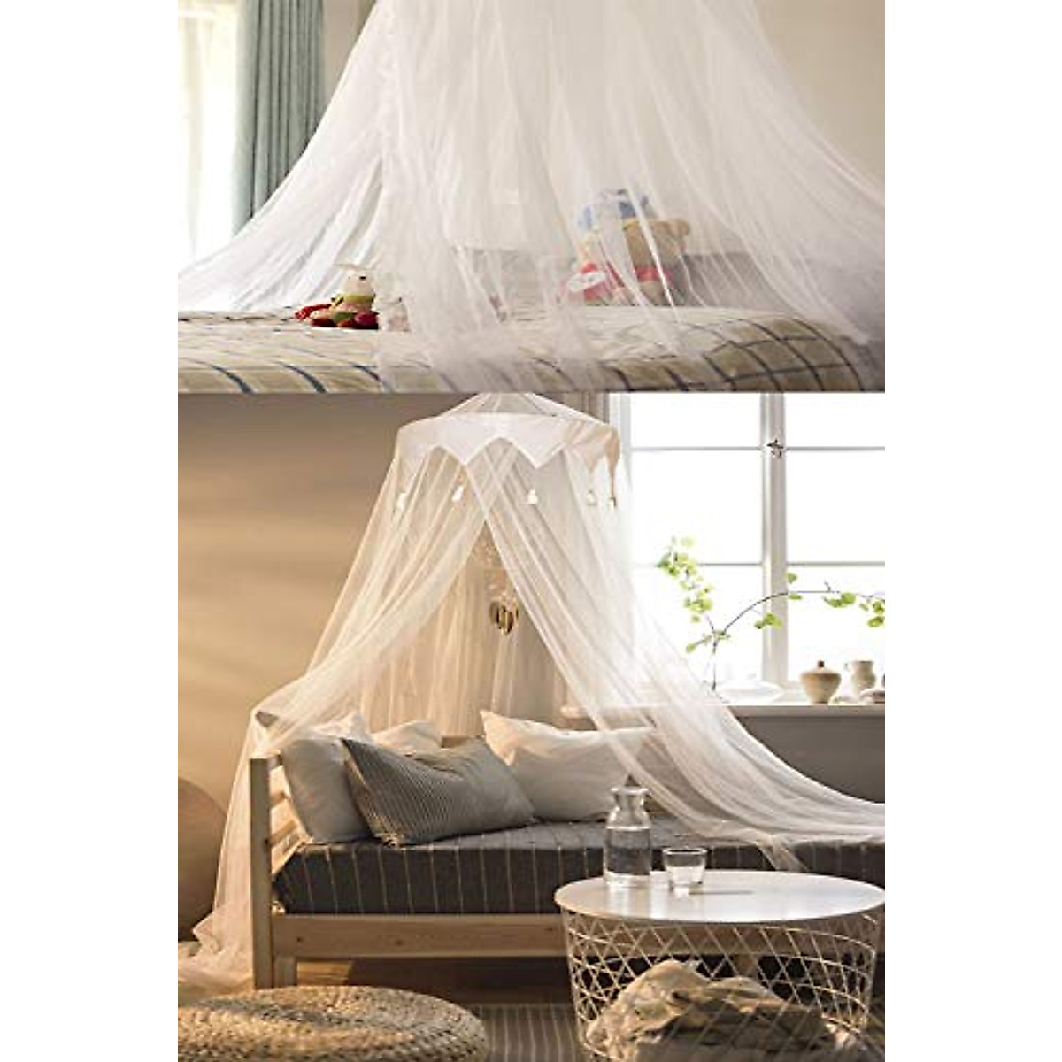 Mosquito Net for Bed Canopy Macrame Pop-Up Circular Curtain Natural Lace Large Tent Crib Netting, Carry Bag