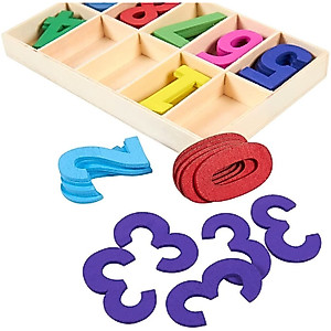 Wooden Numbers for Learning Games, Educational Tool (Rainbow Colors, 50 Pieces)