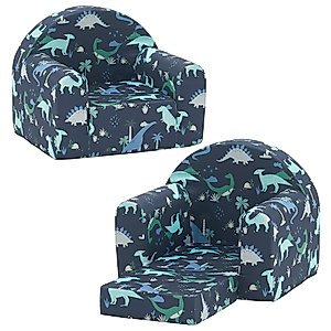 Ulax furniture Kids Sofa Couch, 2-in-1 Flip Out Toddler Couch, Baby Lounge Chair (Navy Dinosaur)
