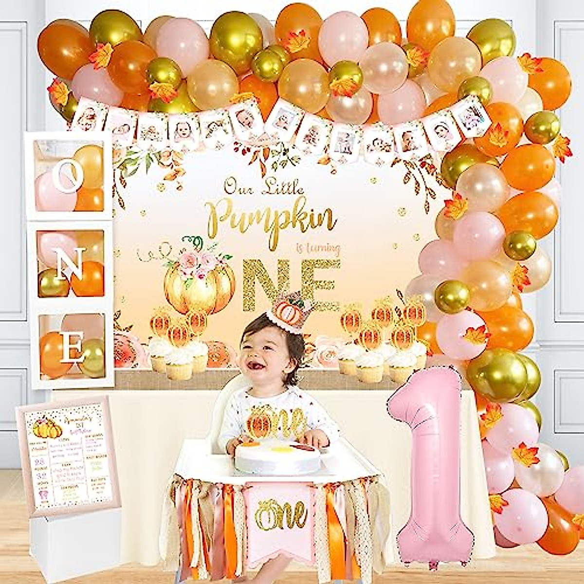 BSMIEFUS Little Pumpkin 1st Birthday Party Decorations Supplies, Pumpkin First Birthday Decorations for Autumn Fall 1st Birthday, Halloween Thanksgiving 1st Birthday, Little Pumpkin 1st Birthday