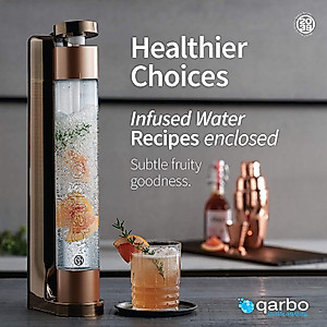 Twenty39 qarbo sparkling water maker Party Plus Bundle with 4 bottles, 3 aircharge caps and cleaning brush (Metallic Red)