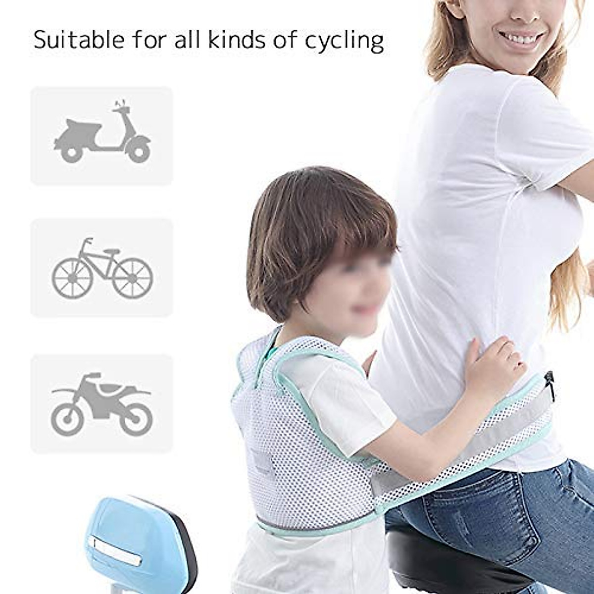 MOCOHANA Childrens Motorcycle Safety Harness Breathable Mesh Adjustable Kids Safety Seat Strap Carrier for Bike Riding Reflective, Green