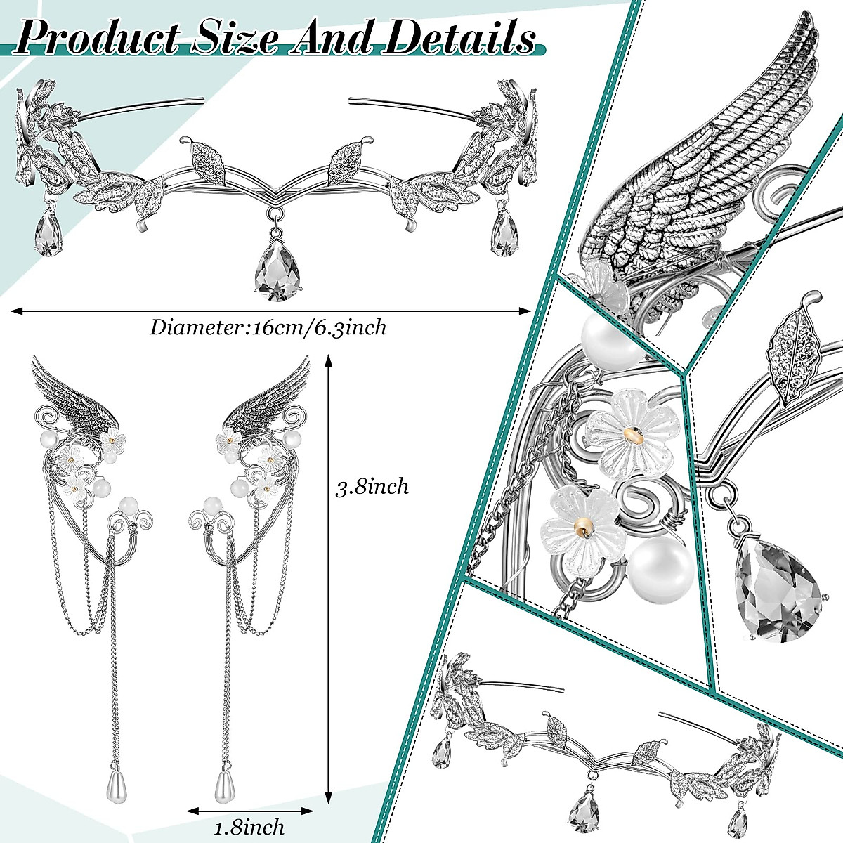 Haysandy 4 Pcs Women Elf Costume Renaissance Traditional Irish Dress Medieval Fairy Costume Elf Ears for Halloween Cosplay(2X Large,Green, Black)