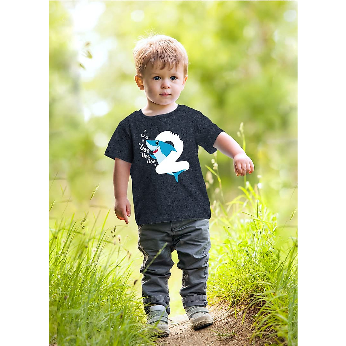 2nd Birthday Shirt boy Baby Shark Second Two 2 Year Old Toddler Outfit Shark doo (US, Age, 3 Years, Charcoal Black - Blue Shark)