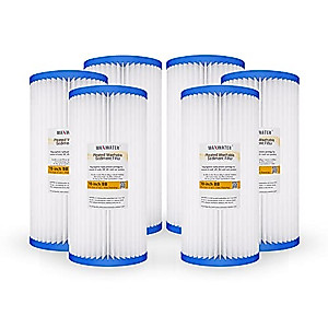 (6 Pack) 10" x 4.5" BB 5-Micron Pleated Heavy Duty HD-950 Washable Polypropylene Sediment Water Filters, compatible with 10" BB Whole House Systems