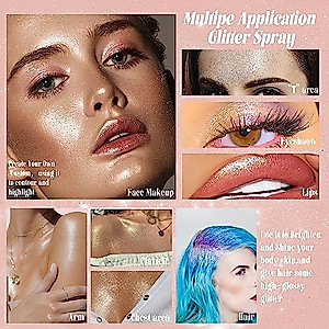 BOKO Highlighter Powder Spray, Cosmetic Grade Body Shimmer Spray High Gloss Diamond Highlight Glitter Magic Powder Makeup Sparkle Glitter Hairspray Rave Accessories for Women Face Paint Hair Clothes