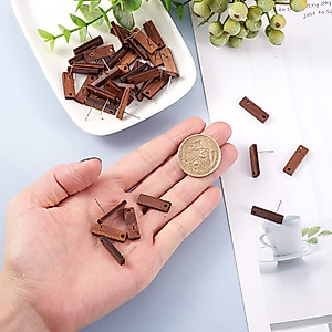 Beadthoven 20 Pairs Wood Rectangle Bar Stud Earring Findings Vertical Bar Geometric Ear Studs Walnut Wooden Post Earring with Loop Pierced Earring Components for DIY Earring Jewelry Making Findings