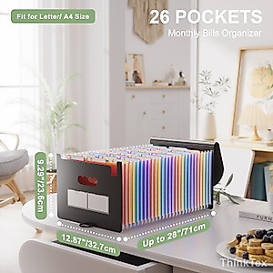 ThinkTex 26 Pockets Expanding File Folder, A-Z Colorful Tabs, Monthly Bill Receipt Documents Organizer, Larger Capacity, Letter/A4 Size