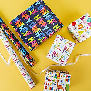 NESCCI Birthday Wrapping Paper,Birthday Gift Wrapping Paper,Wrapping Paper Roll-17 Inch X 32.8 Feet Per roll,Colorful Happy Birthday Pattern For Boys Girls, Perfect For Birthday Party, Baby Shower