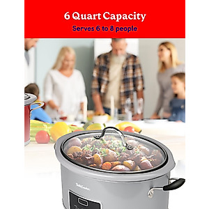 Betty Crocker 6-Quart Oval Digital Slow Cooker, Programmable Crock Pot Up to 20 Hours, Electric Cooking Pot with LCD Digital Display, Removable Stoneware Crock Liner, Betty Crocker Cookbook,Silver