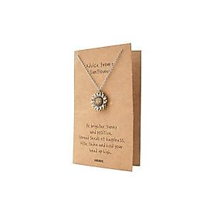 quan jewelry Sunflower Necklace for Women, Gift for Mother with Inspirational Greeting Card (Two Tone)