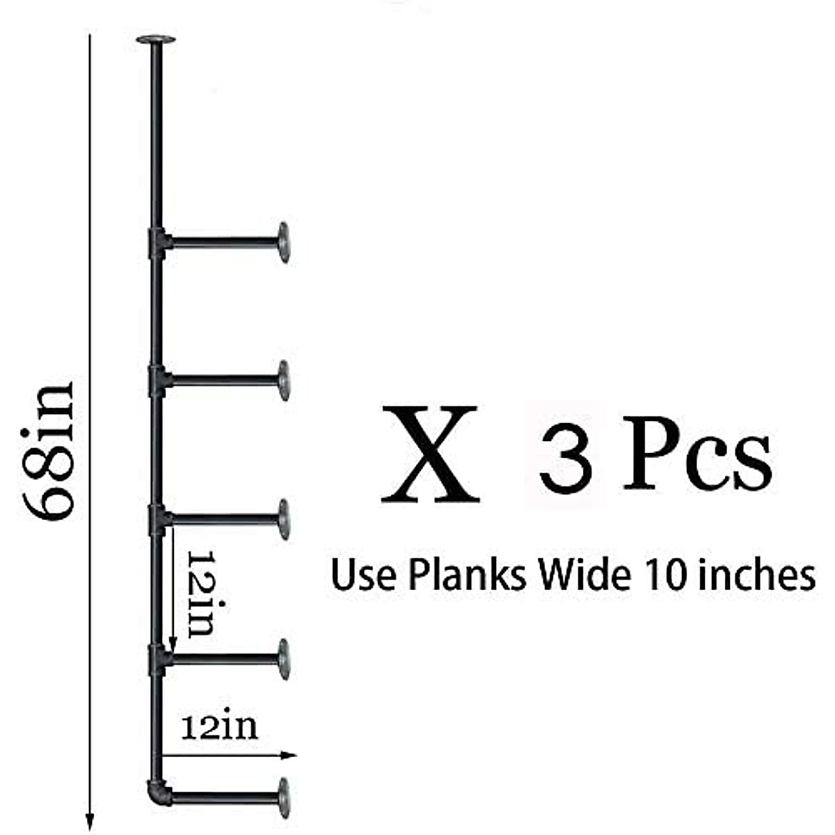 FOF FRIEND OF FAMILY Industrial Retro Wall Mount Iron Pipe Shelf,DIY Open Bookshelf,Hung Bracket,Home Improvement Kitchen Shelves,Tool Utility Shelves, Office Shelves,Ceiling Mount Shelf Shelves