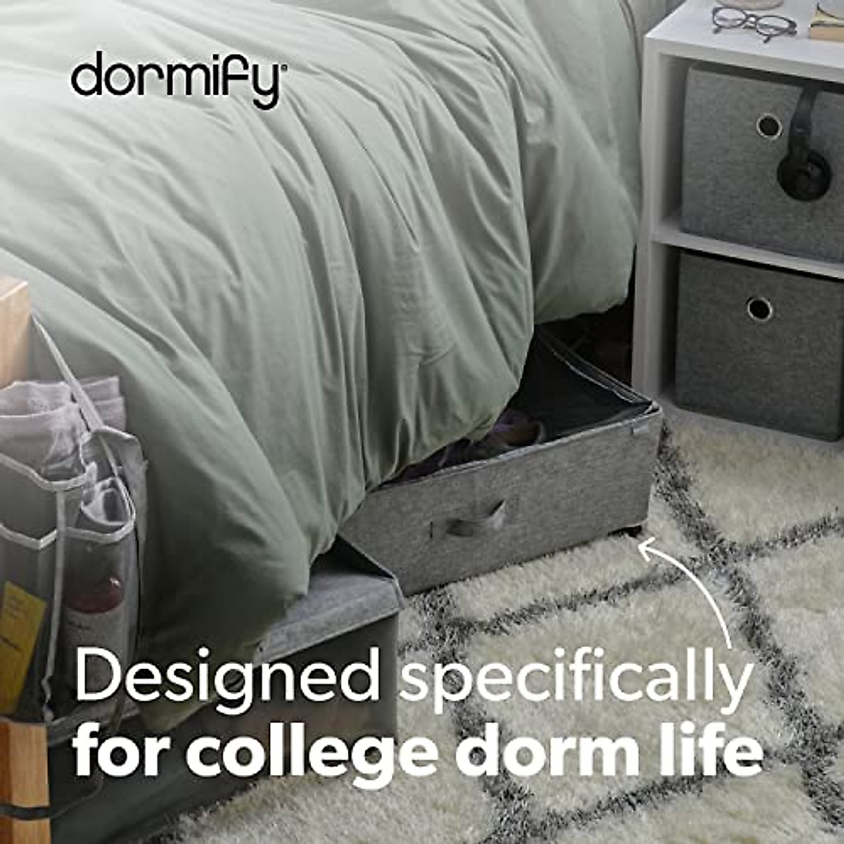 Dormify Storage Bin On Wheels | Under the Bed Storage | 24"L x 15"W x 8"H | Laundry Storage & Clothes Basket | Collapsible Laundry Basket | Laundry Tote College Dorm Essentials | Portable Laundry Bag | 16" x 20" | Grey | Small Space Living | Dorm & Bedroo