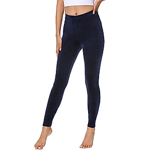 COZZYON Women Velour Leggings, High Waist Soft Leggings Warm Winter Velour Yoga Pants(Navy,M)