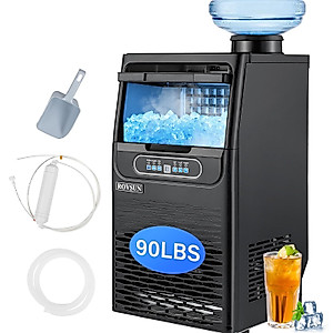 ROVSUN 90LBS/24H Countertop Ice Maker with 2 Water Inlets & Appointment Function, Freestanding Ice Machine with 11lbs Storage Bin, Ice Scoop, Drain Pipe & Water Filter (Black)