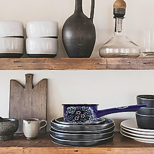 Cabilock Enamel Milk Pan, Mini Butter Warmer Pot Enameled Saucepan Small Enamelware Pot with Handle for Heating Milk Melting Butter Boiling Water Blue